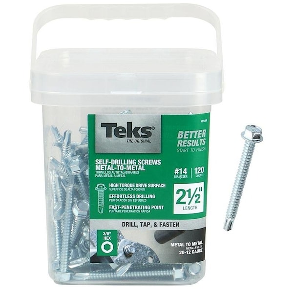 Teks Self-Drilling Screw, #14 x 2-1/2 in, Zinc Plated Steel Hex Head Hex Drive 21358 | Zoro